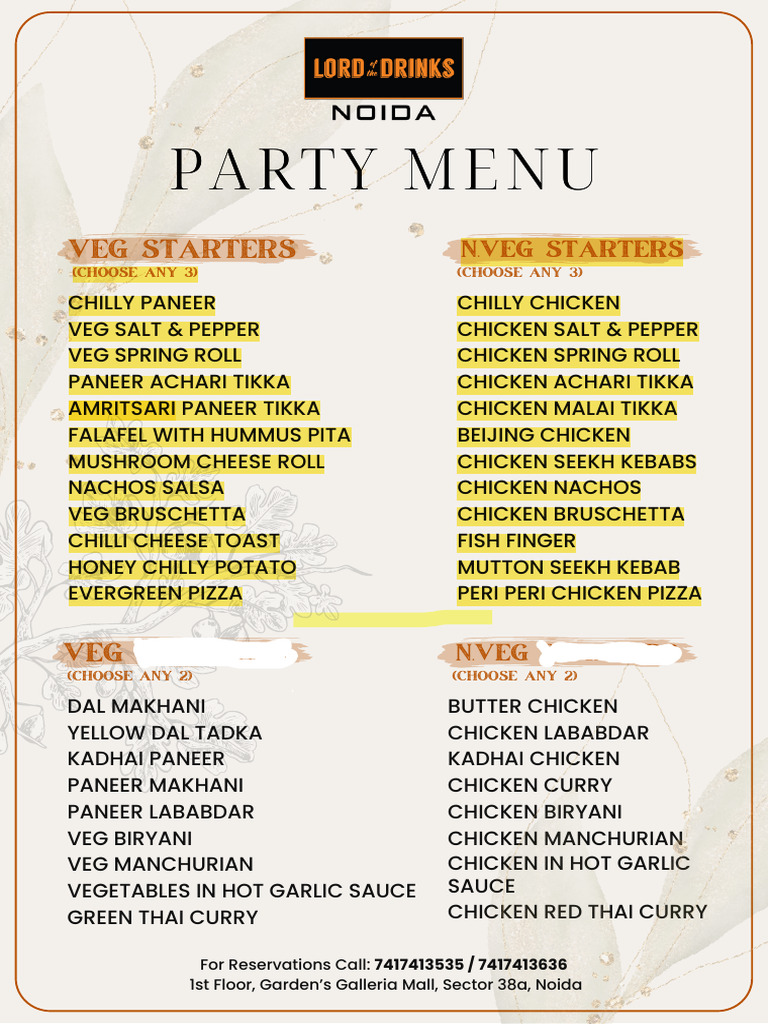 Veg Starters for Party Menu | PDF | Thai Cuisine | Drink