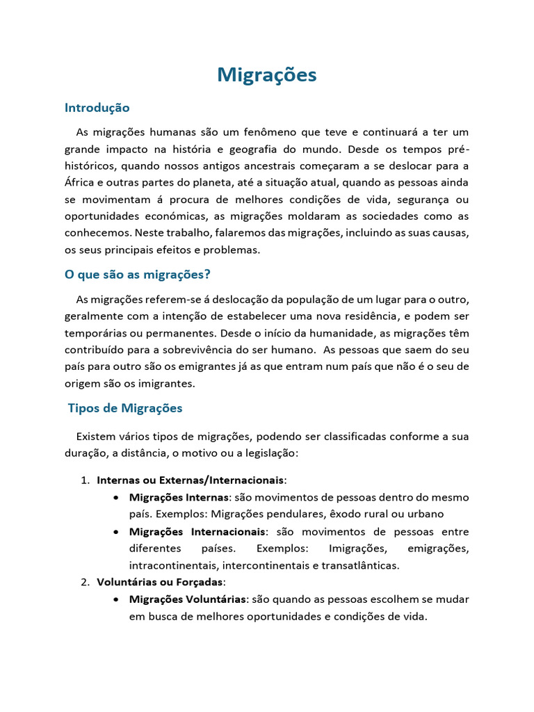 Migrações | PDF | Migração humana | Imigração