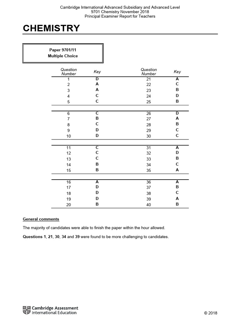 Chemistry: Paper 9701/11 Multiple Choice | PDF | Periodic Table ...