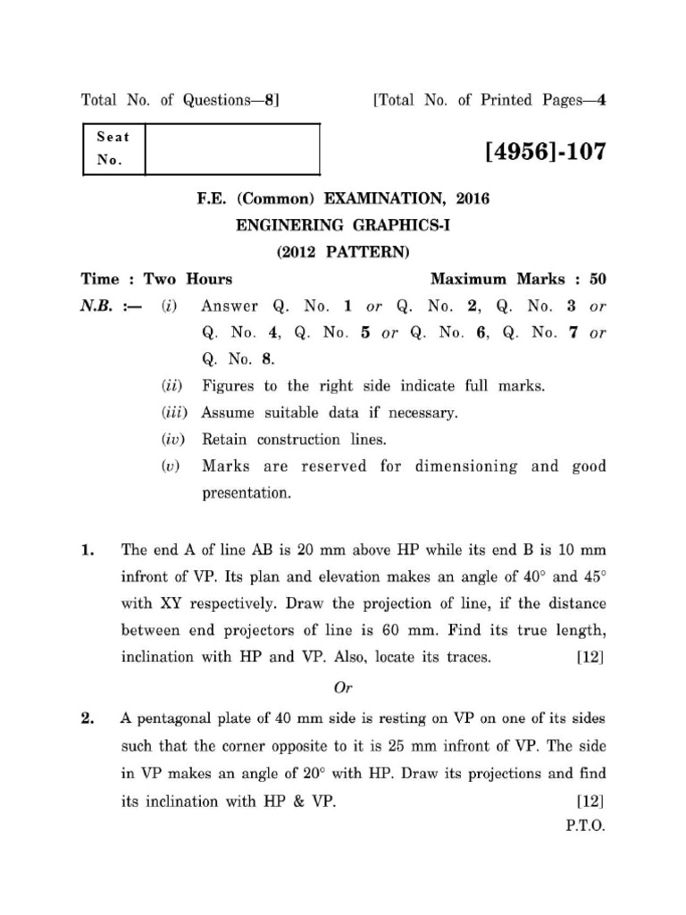 Engineering Graphics Exam Questions | PDF | Geometry | Euclidean Geometry