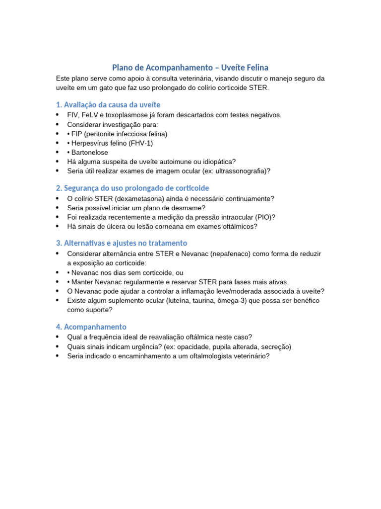 Plano de Manejo da Uveíte Felina | PDF