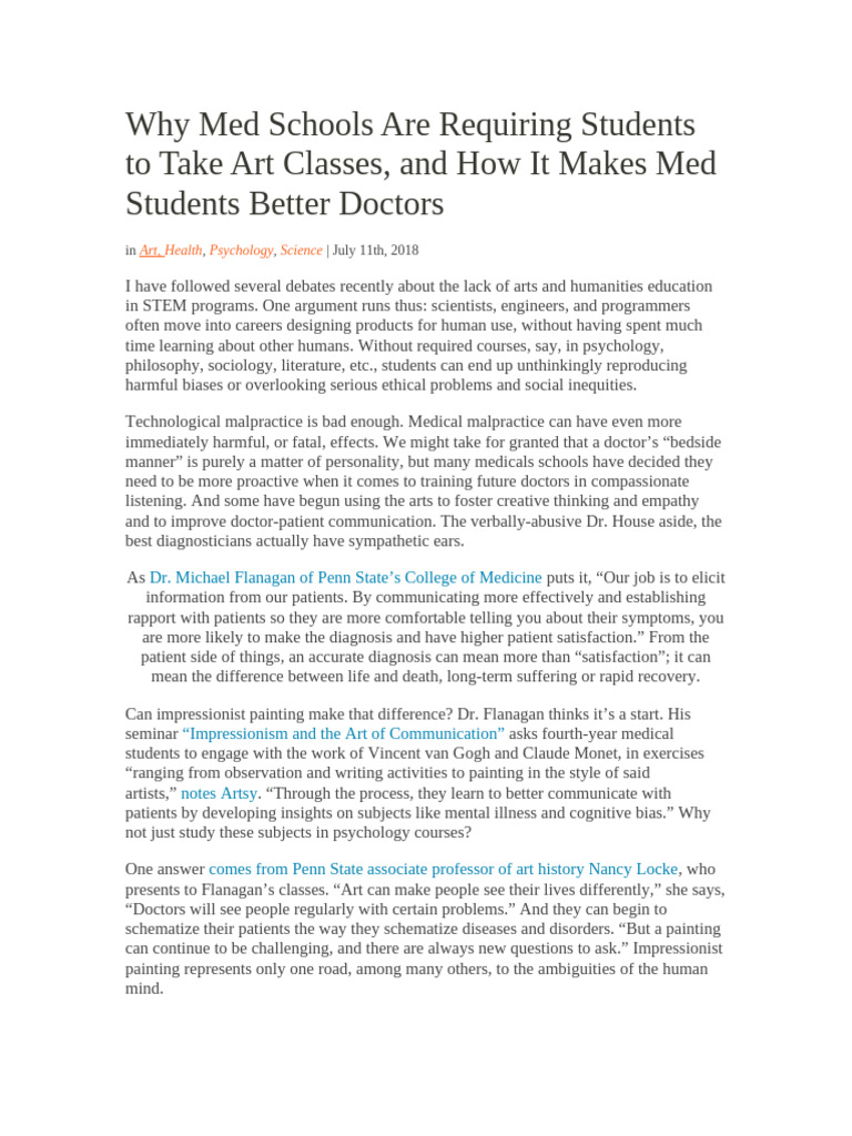 Why Med Schools Are Requiring Students To Take Art Classes | PDF ...