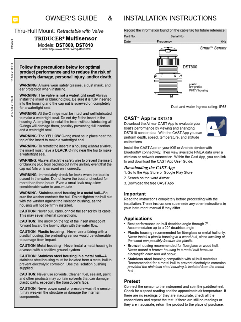 Airmar DST800/DST810 Installation Guide | PDF | Mobile App | Hull ...