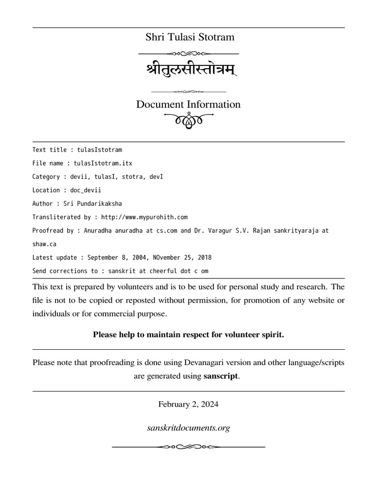 Tulasi Stotram | PDF