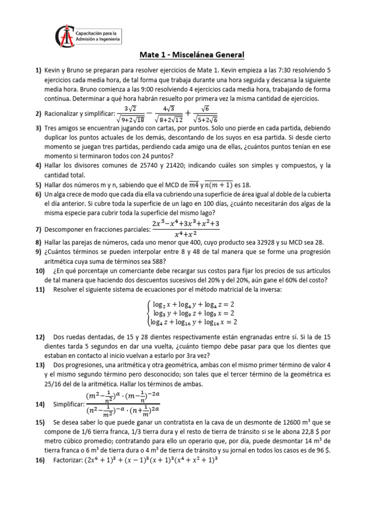Mate 1 - Miscelánea General | PDF | Matemáticas
