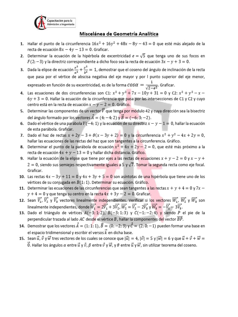 Geo Analitica - Miscelánea 2 - 2022 | PDF | Línea (geometría) | Elipse