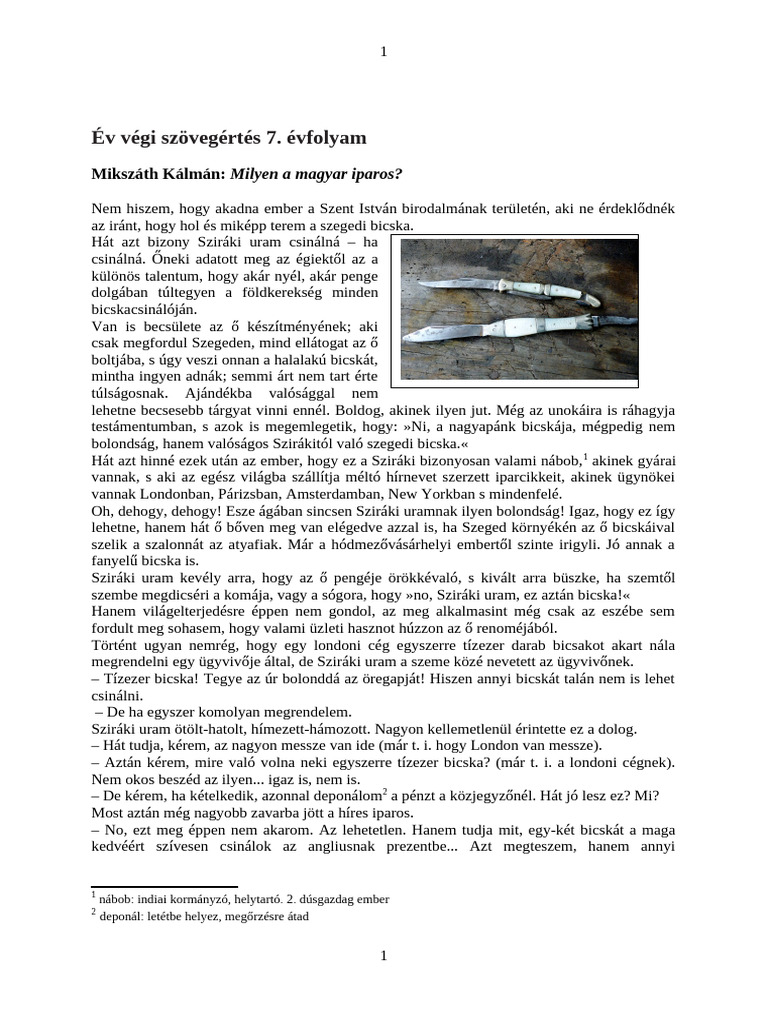 Irodalom 7. Feladatlap - Év Végi Szövegértés | PDF