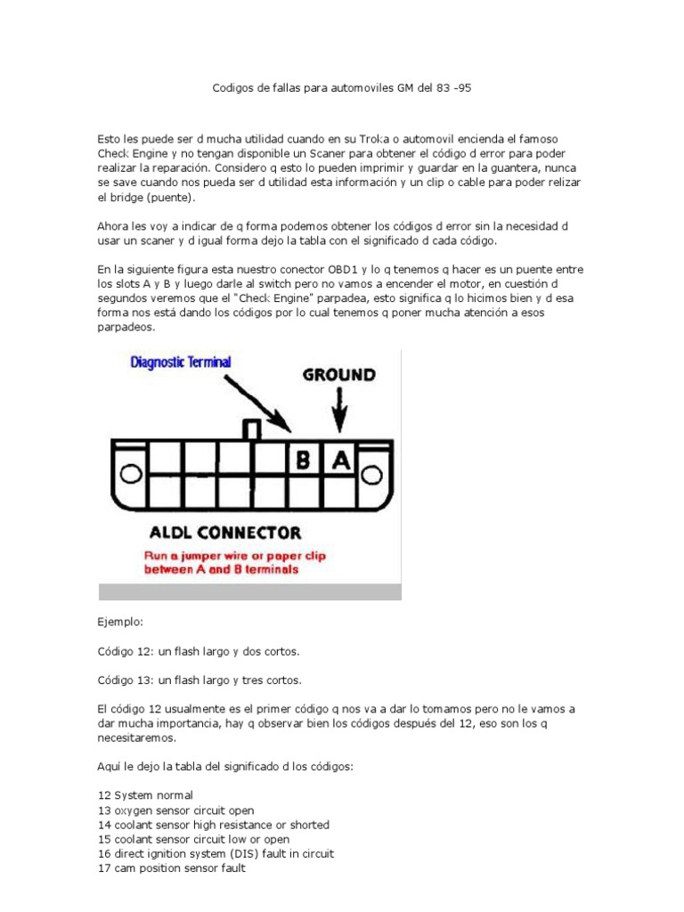 Codigos de Fallas Para Automoviles GM Del 83 - 95 OBD1
