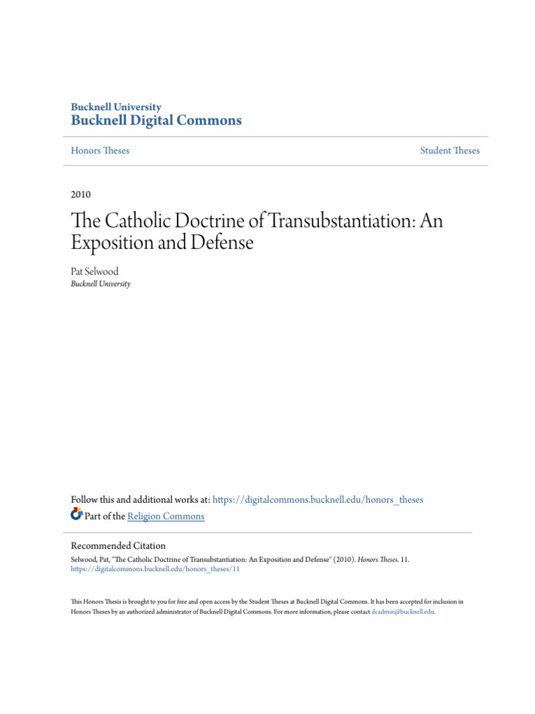 The Catholic Doctrine of Transubstantiation_ an Exposition and De | PDF ...