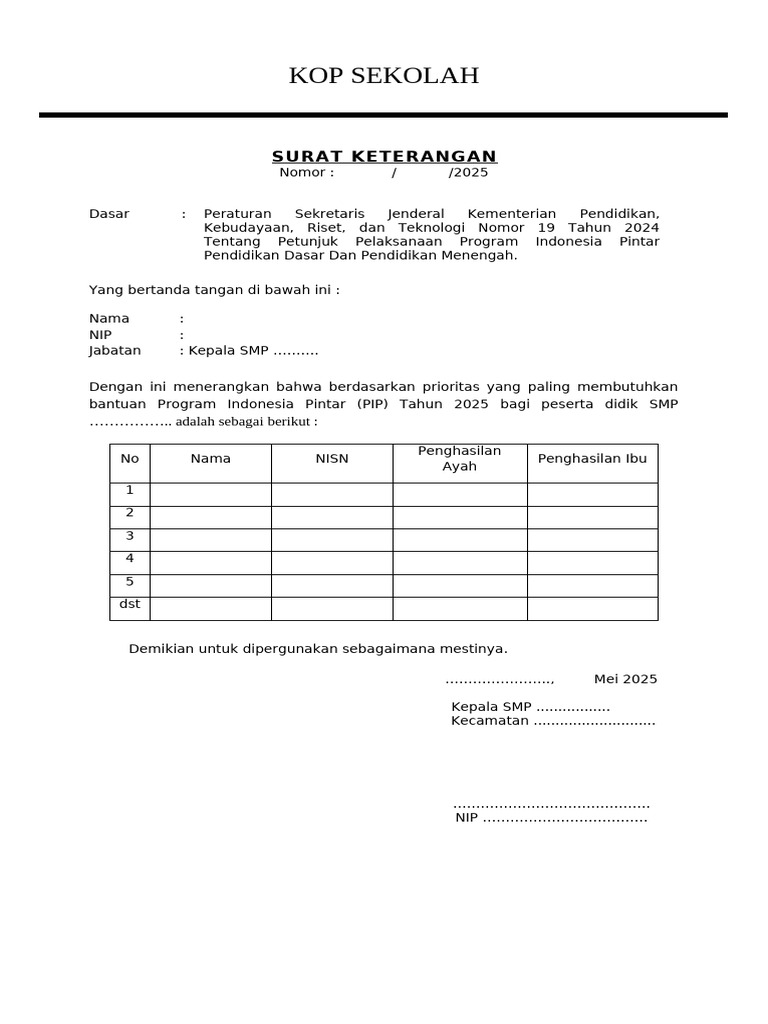 20250519-Srt-Keterangan Usulan PIP | PDF