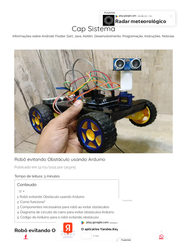 Robô Evitando Obstáculo Usando Arduino - Cap Sistema | PDF | Robô | Robótica