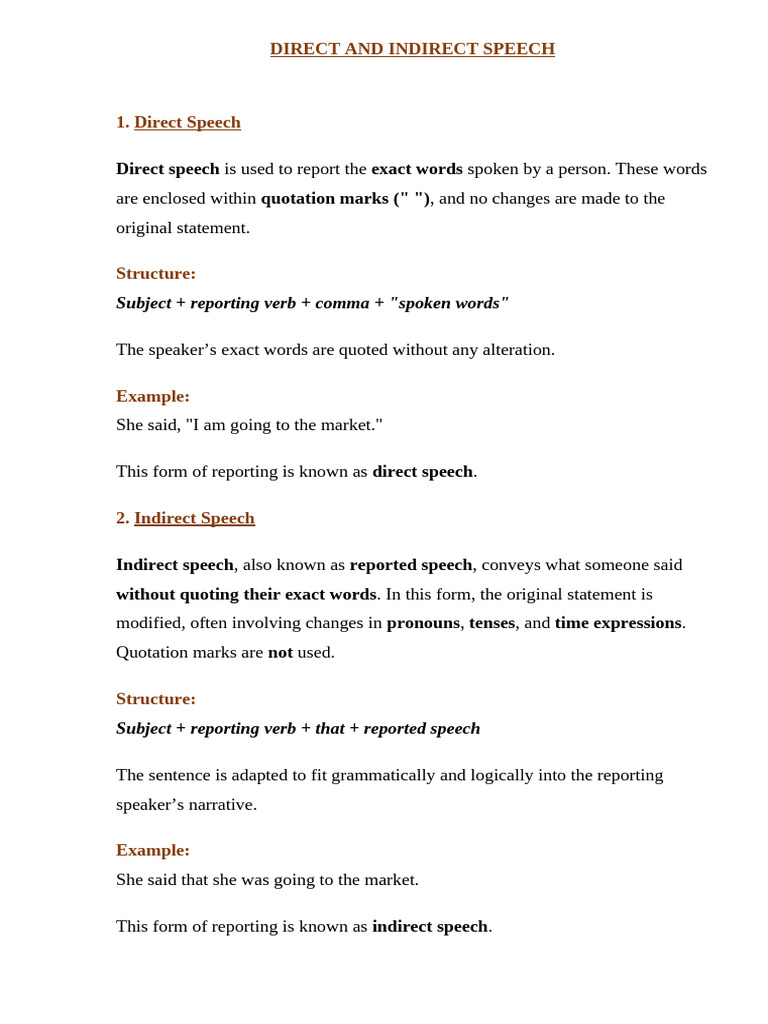 Direct and Indirect Speech Rules | PDF | Grammatical Tense | Question