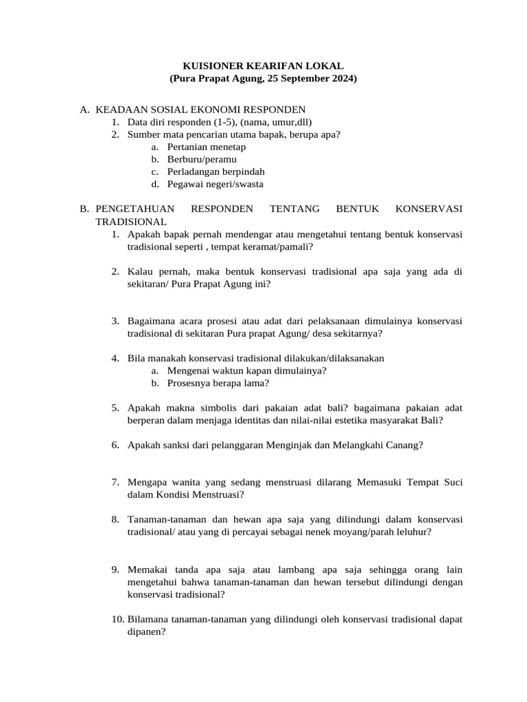 Kuisioner Proposal | PDF