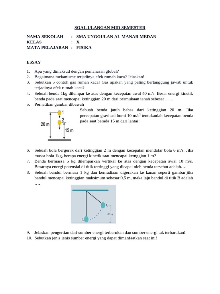 Soal Fisika Kelas X Mid Semester | PDF