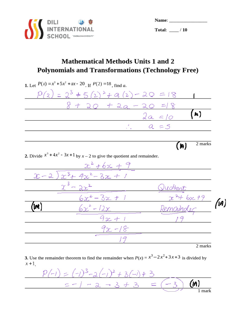 4.PolynomialsTrans 11MM 2025 PracticeQuiz1 Sol | PDF | Factorization | Mathematics
