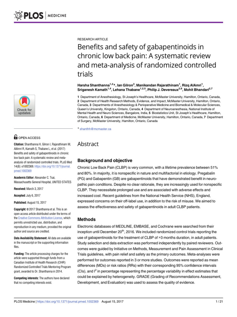 Shanthanna Et Al. - 2017 - Benefits and Safety of Gabapentinoids in ...