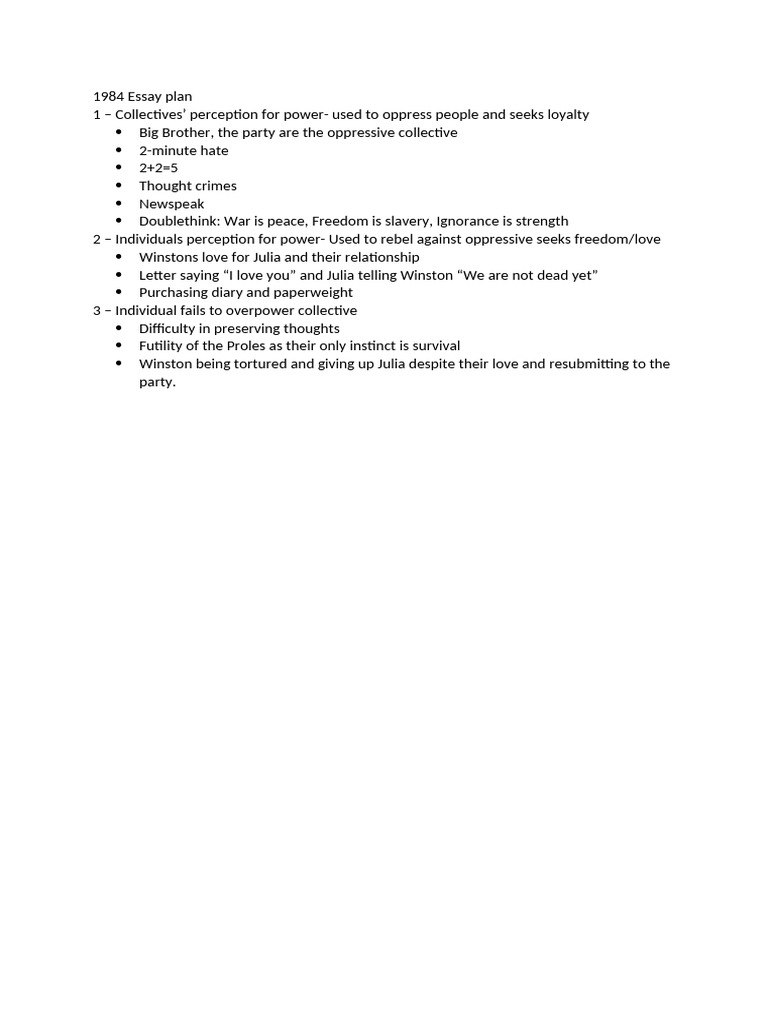 Power Dynamics in 1984: Essay Plan | PDF