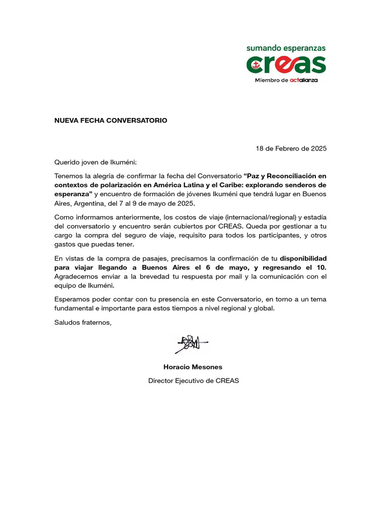 COMUNICACION - Nueva fecha Conversatorio Paz.docx | PDF