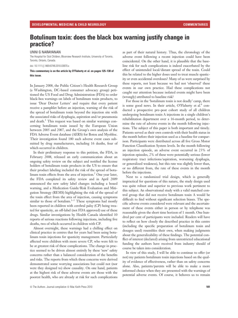 Narayanan - 2011 - Botulinum Toxin Does The Black Box Warning Justify Change in Practice | PDF ...