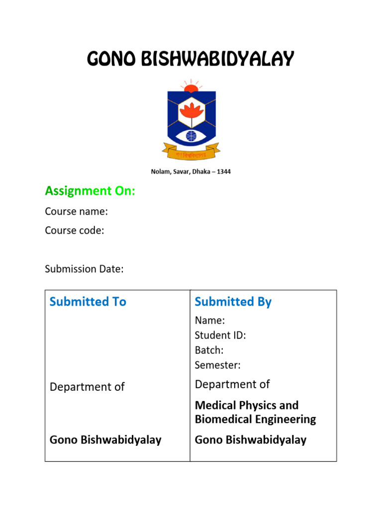 Gono Bishwabidyalay Assignment Cover Page | PDF