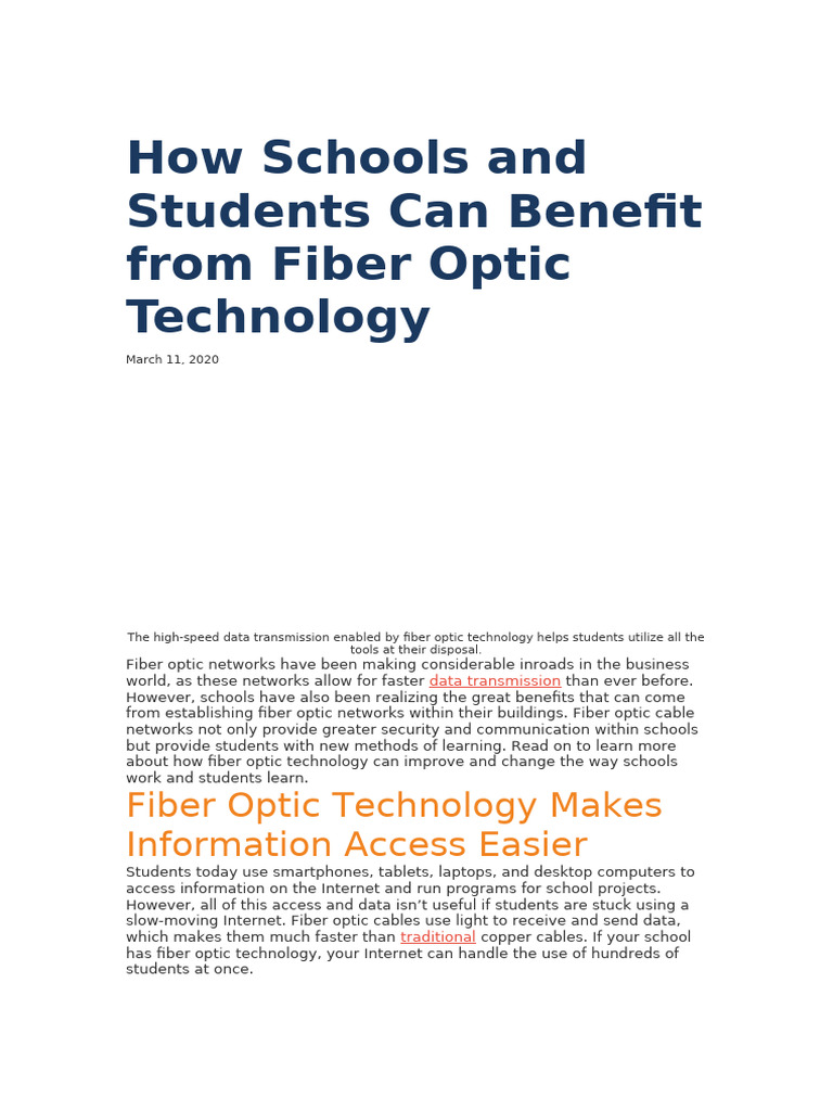 How Schools and Students Can Benefit From Fiber Optic Technology | PDF ...
