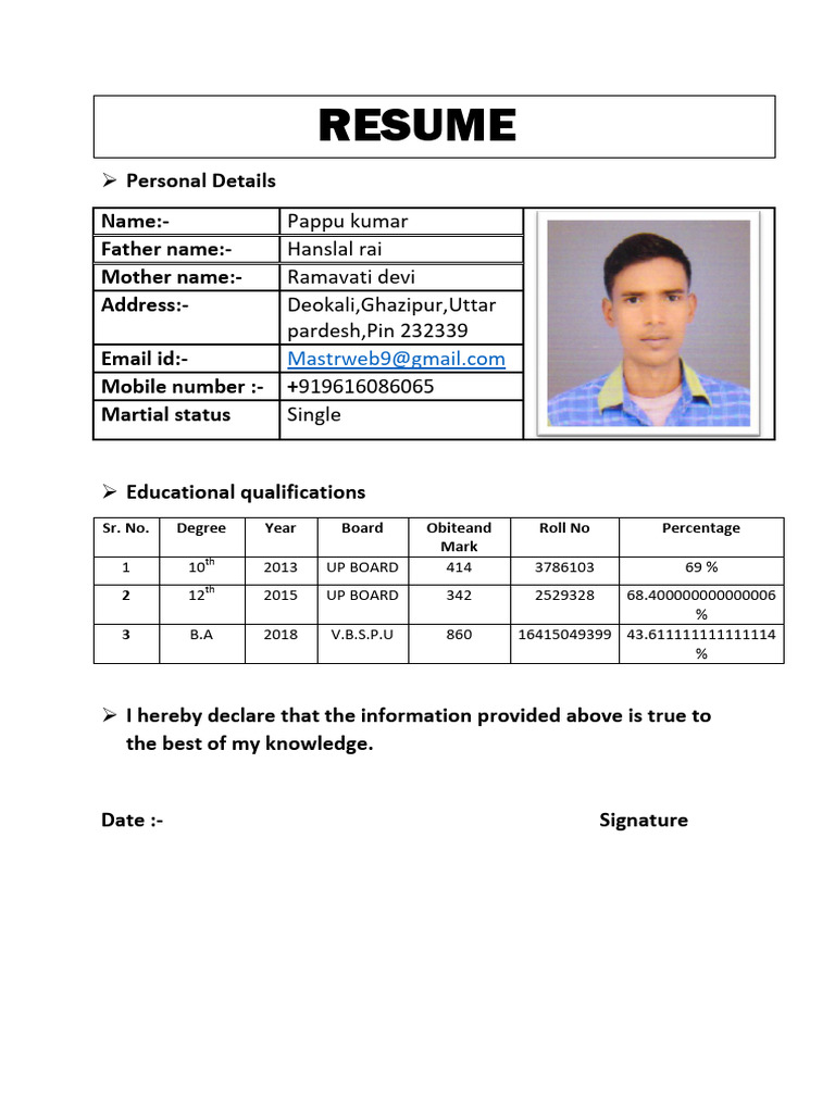 Pappu Kumar Bio Data | PDF