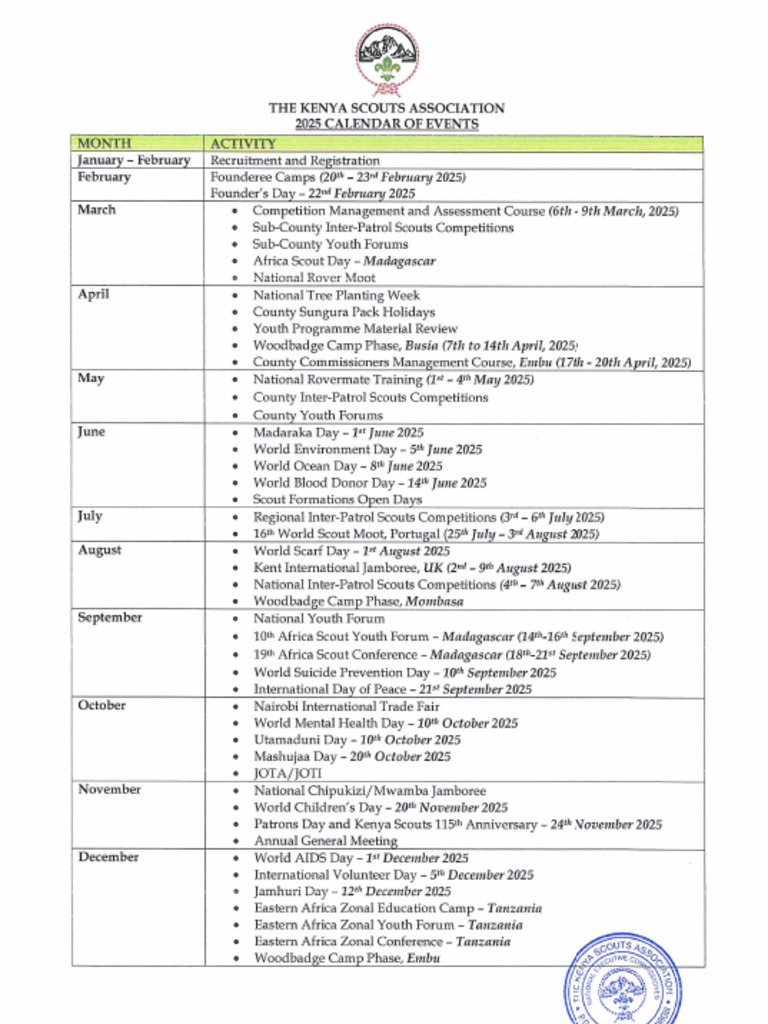 2025 Calendar of Events | PDF