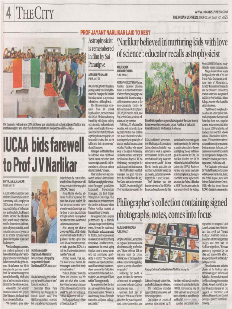 IUCAA Bids Farewell To Prof J. V. Narlikar | PDF