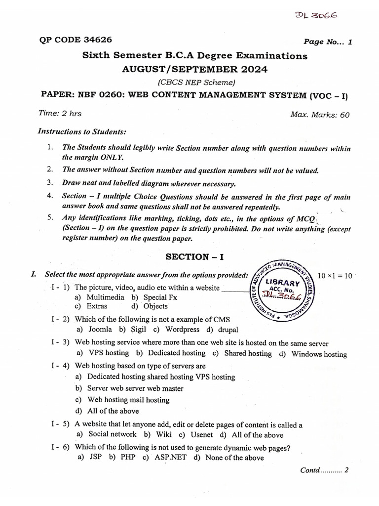 Bca question paper 2024 | PDF