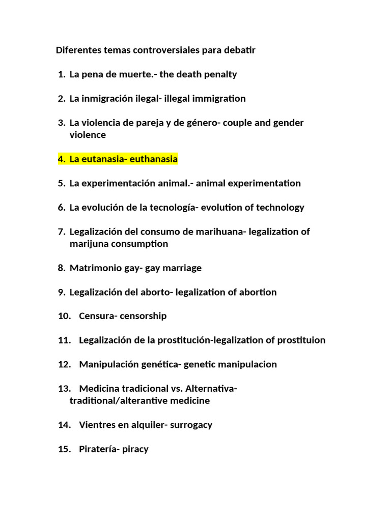 Diferentes Temas Controversiales para Debatir | PDF