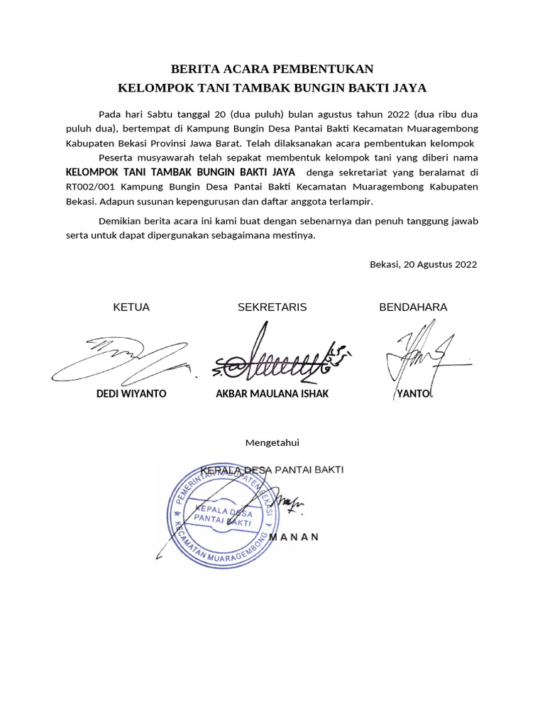 Berita Acara Pembentukan Kelompok Tani | PDF