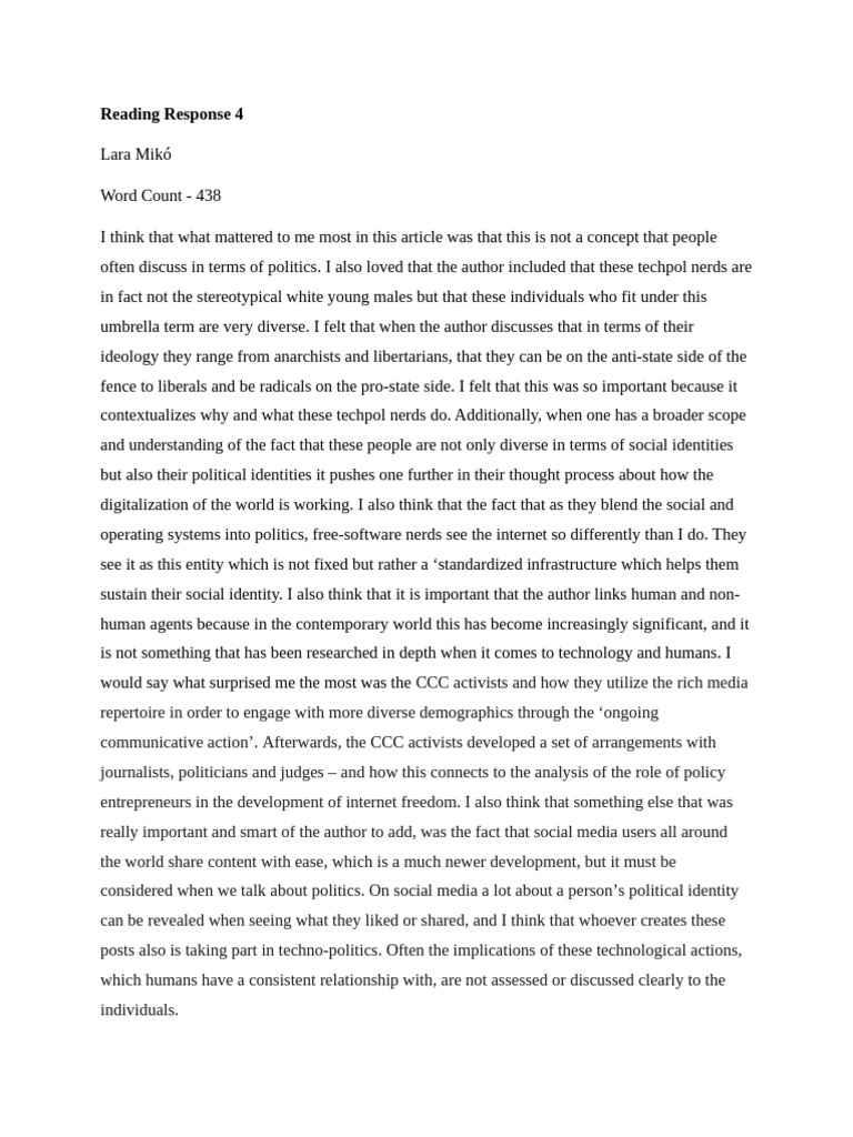 Reading Response 4 | PDF