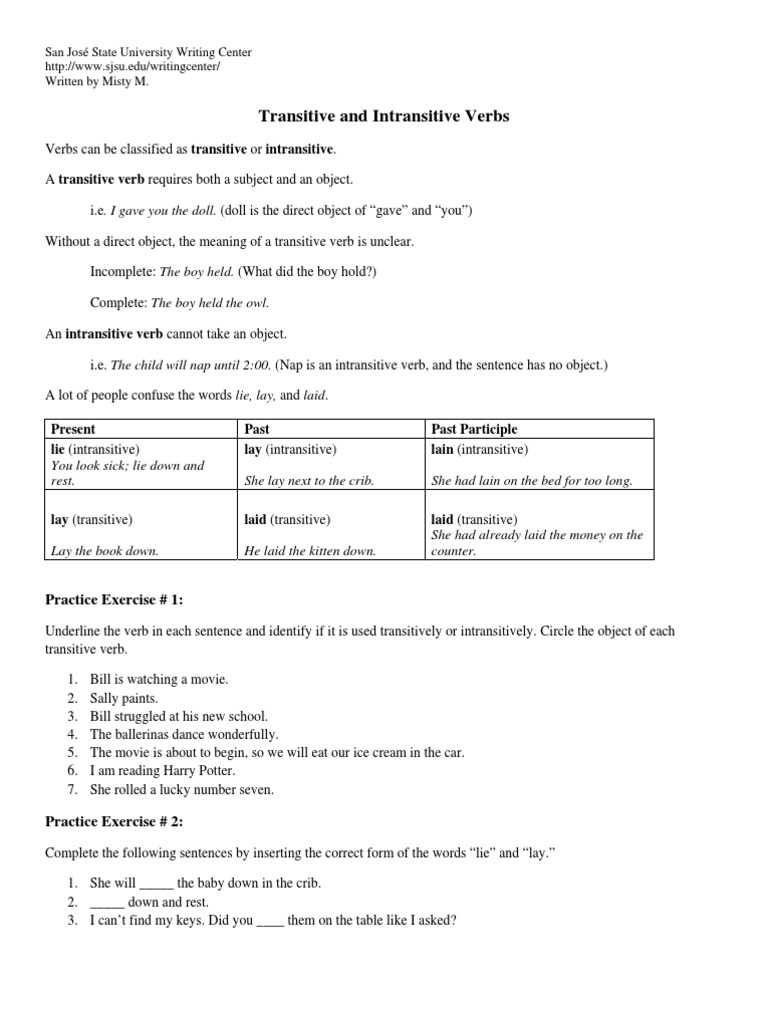Transitive vs Intransitive Verbs Guide | PDF