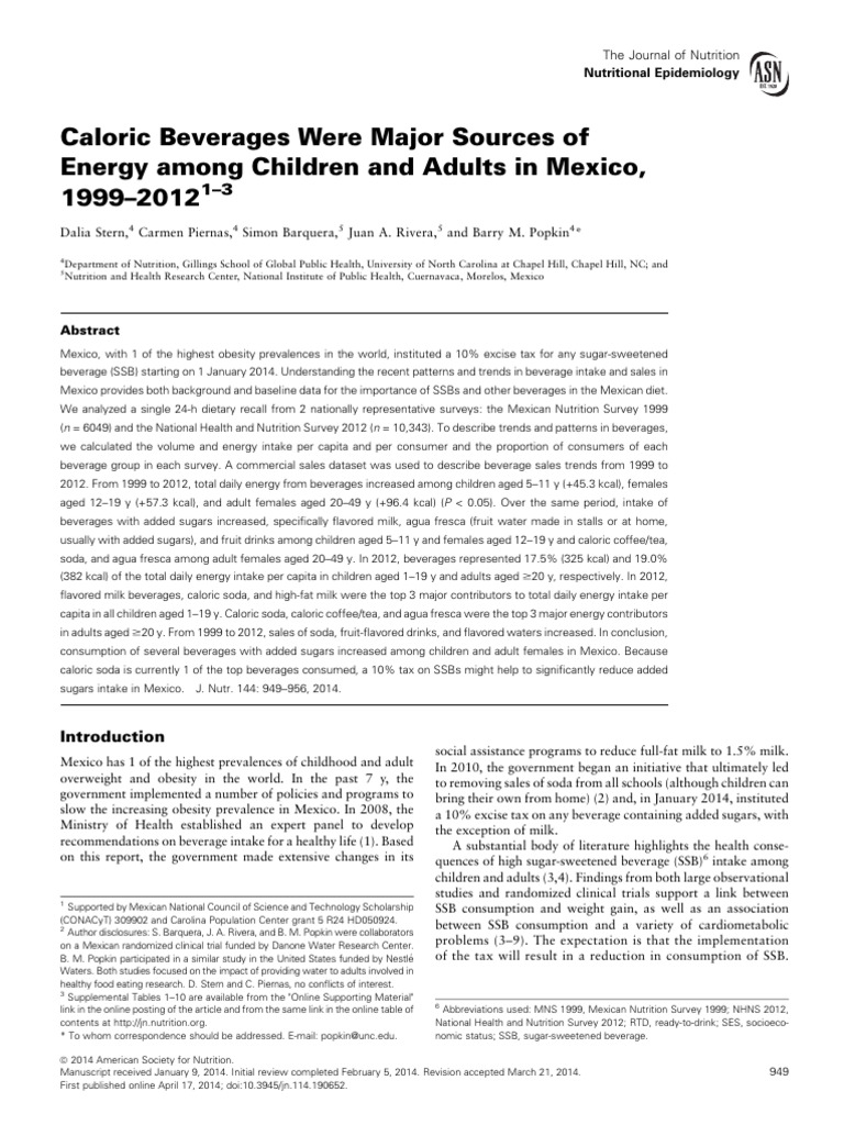 Caloric Beverages Were Major Sources of | PDF | Calorie | Nutrition