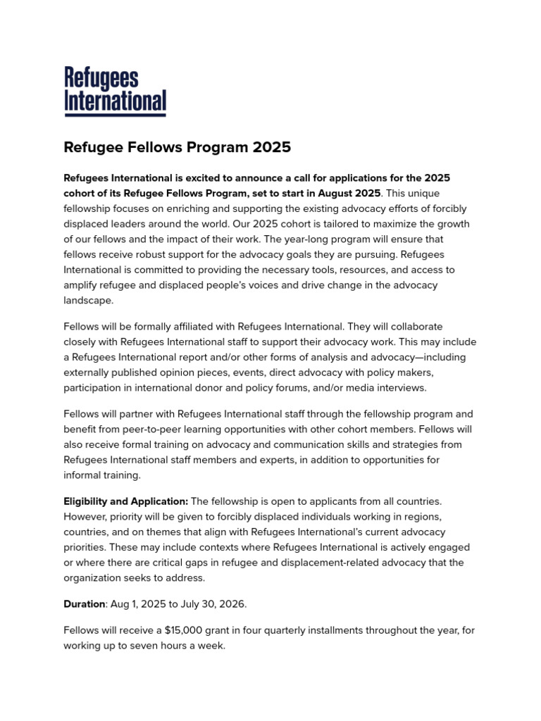 Refugee Fellows Program 2025 Applications | PDF | Refugee