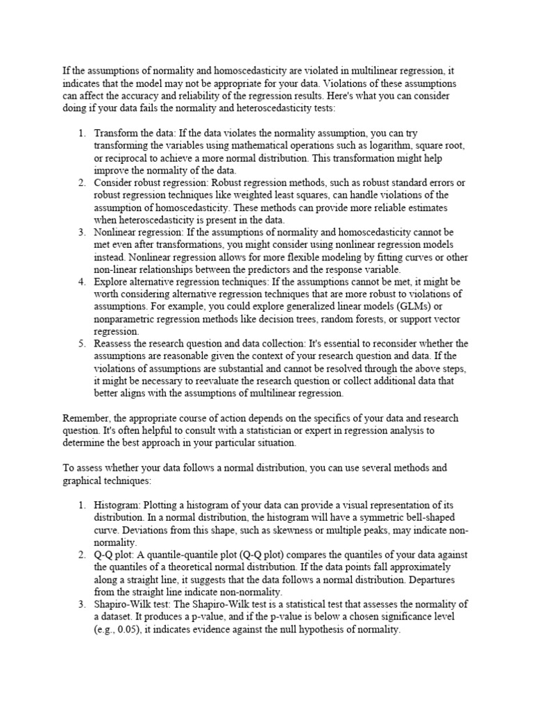 Principle of Multilinear Regression, Normality and Herterschedasity | PDF | Regression Analysis ...