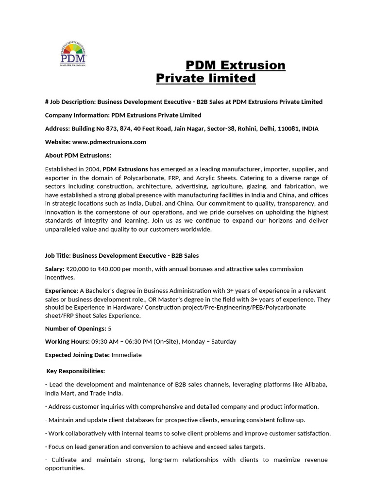 New BUSINESS DEVELOPMENT EXECUTIVE JOB DESCRIPTION | PDF | Customer ...