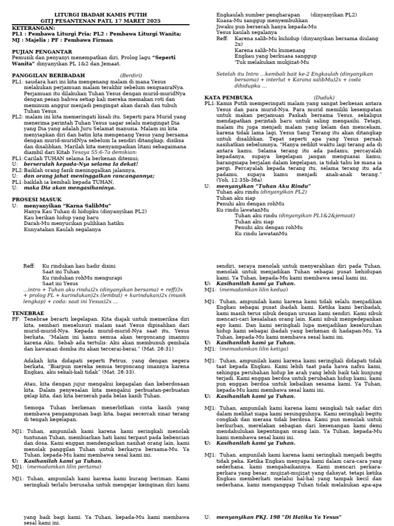 Liturgi Ibadah Kamis Putih - 17 Maret 2025 | PDF
