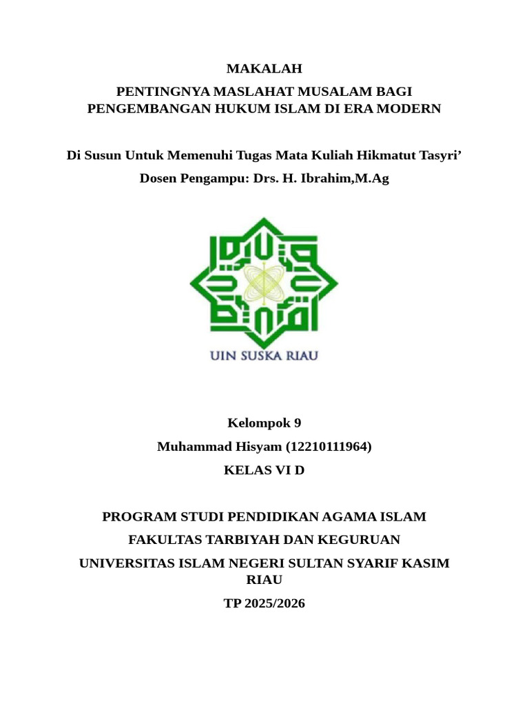 M.hisyam Makalah Maslahat Mursalah Kelas 6D | PDF