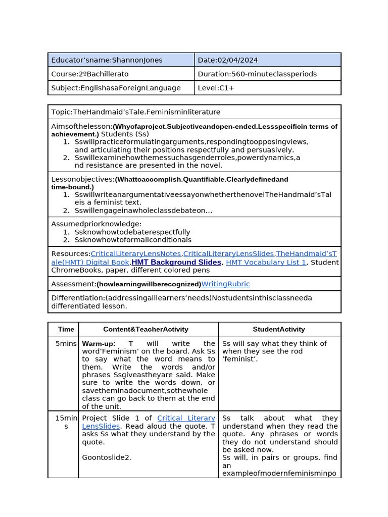 EFL I - AEC I Lesson Plan Example | PDF | Learning | Human Communication