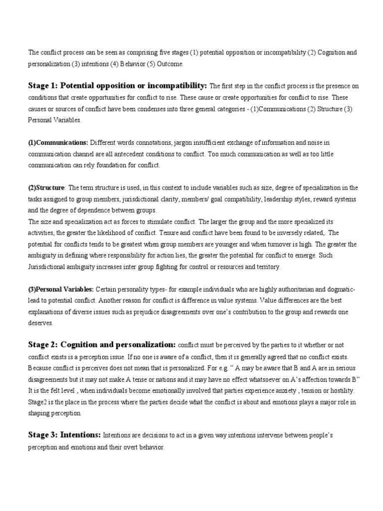 Five Stages of Conflict Process Explained | PDF | Intention | Perception