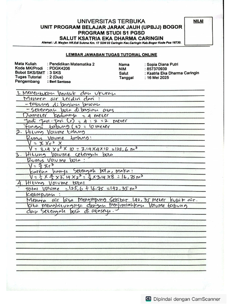 Tugas 2 Pend. MTK 2 - Sopia Diana Putri | PDF