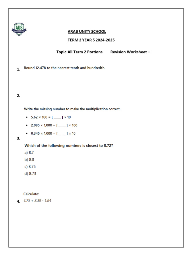 Math Revision Worksheet - 5 | PDF