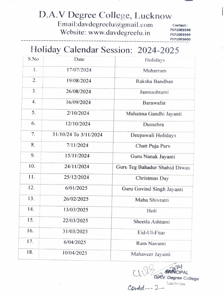 Holiday Calender | PDF