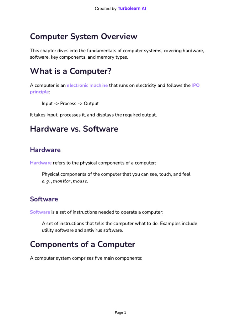 C.S Chapter 1 Note Utube | PDF | Random Access Memory | Read Only Memory