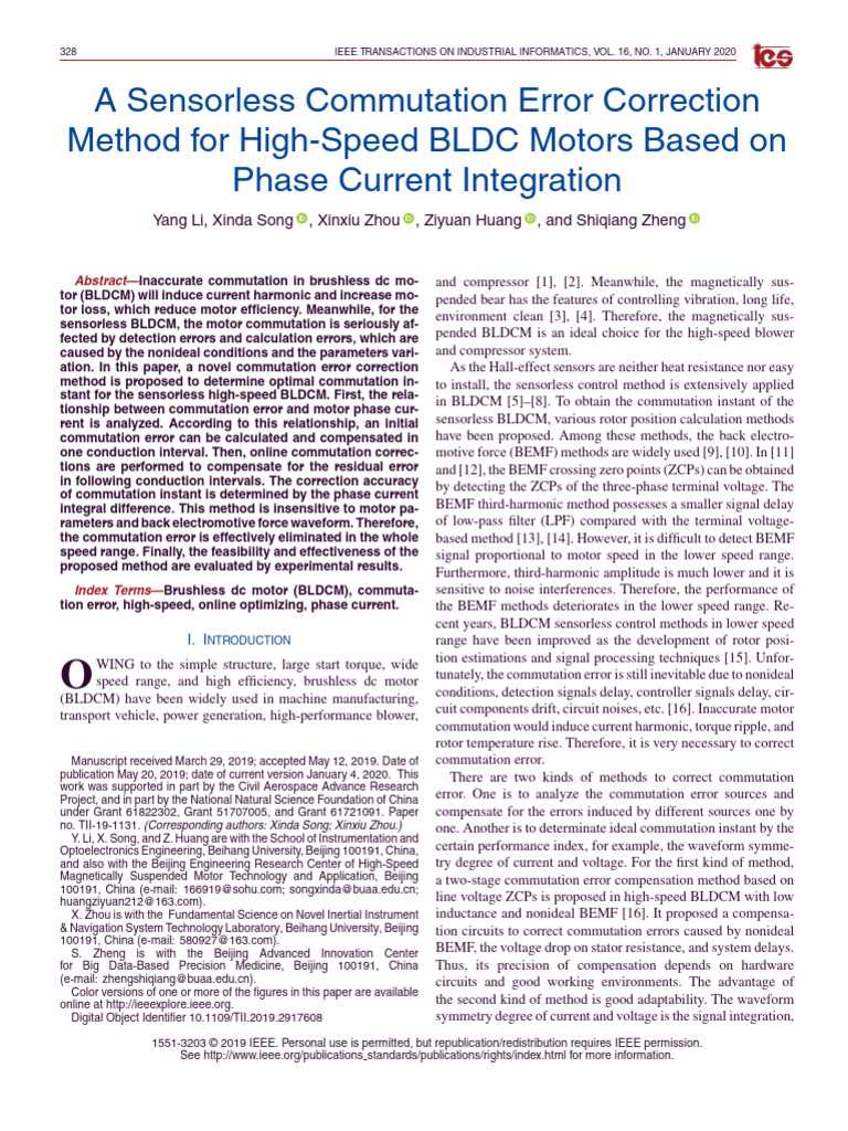 A Sensorless Commutation Error Correction Method For High-Speed BLDC Motors Based On Phase ...