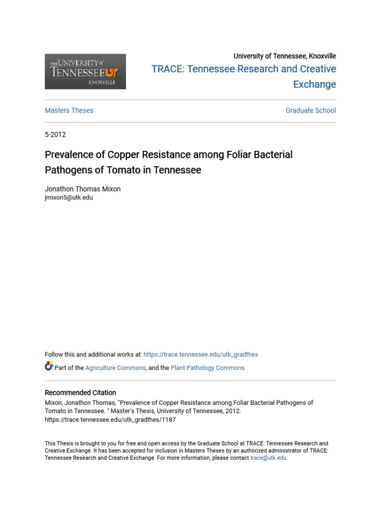 Prevalence of Copper Resistance Among Foliar Bacterial Pathogens | PDF ...