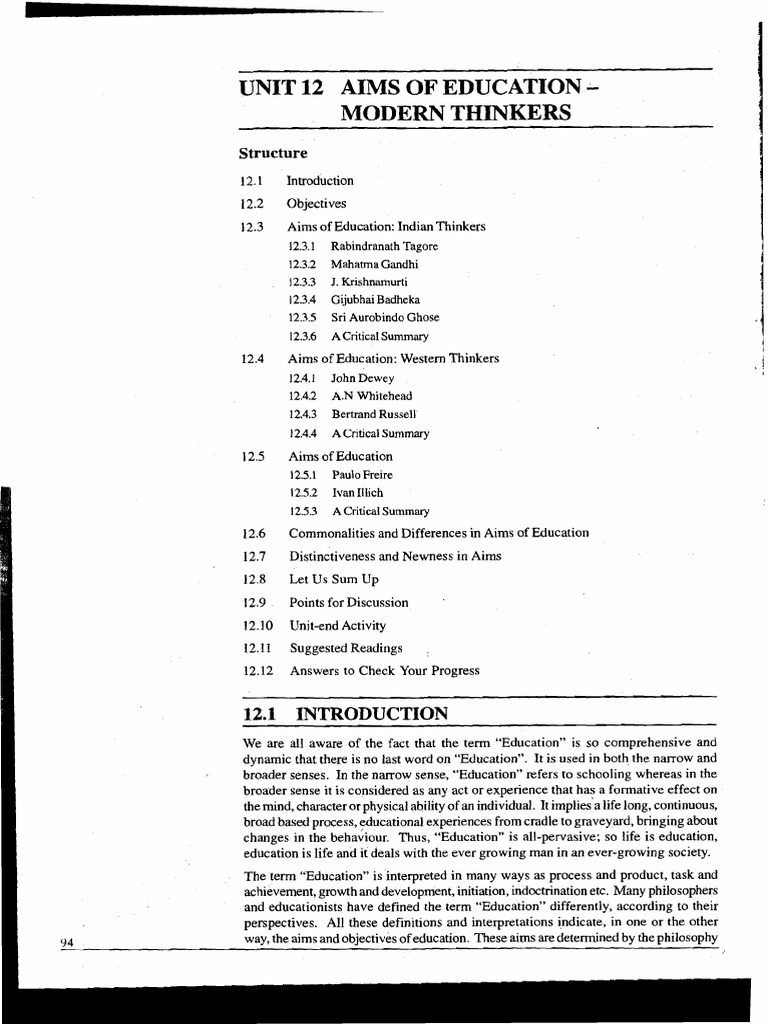 IGNOU Modern Thinkers Unit 12 | PDF | Philosophy Of Education | Sri ...