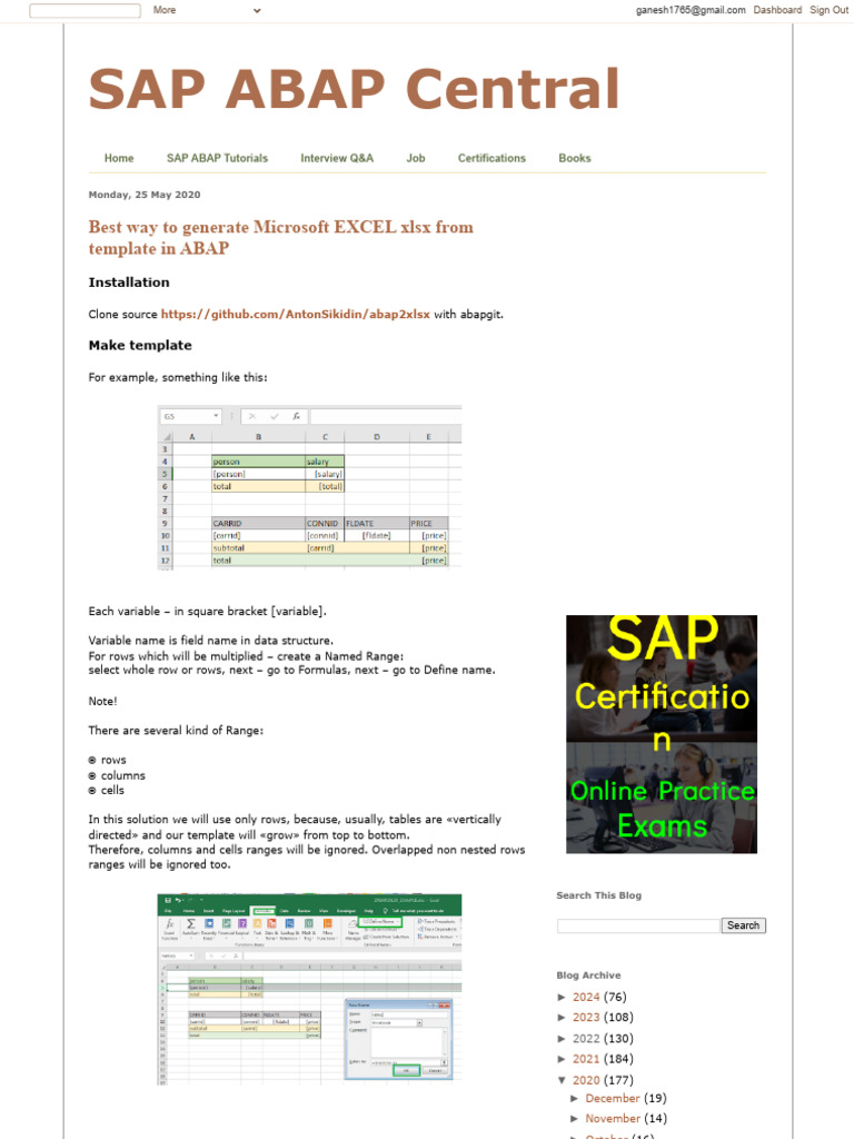 SAP ABAP Central - Best Way To Generate Microsoft EXCEL XLSX From Template in ABAP | PDF ...