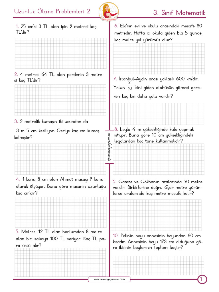 Sinif Uzunluk Olcme Problemleri 2 | PDF